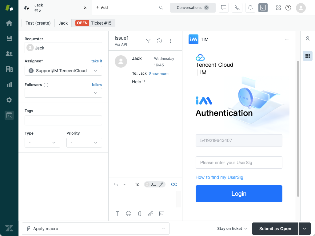 Tencent Cloud IM App Integration with Zendesk Support